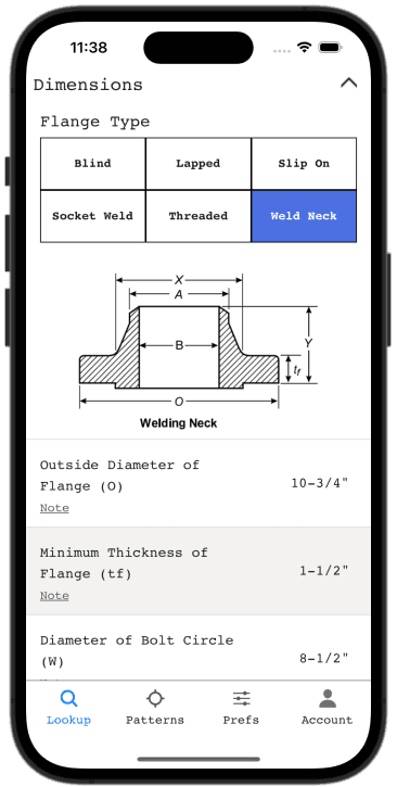 Dimensions for 42 150 Flange